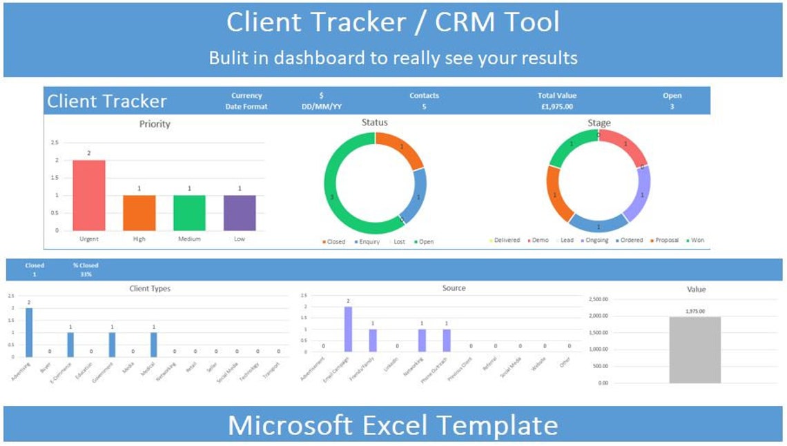 Client Tracker CRM Spreadsheet, Client Management, Small Business ...