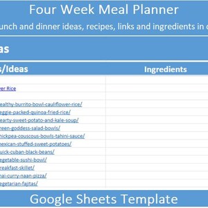 Four Week Meal Planner Template I Meal Perpetration Tool I Google ...