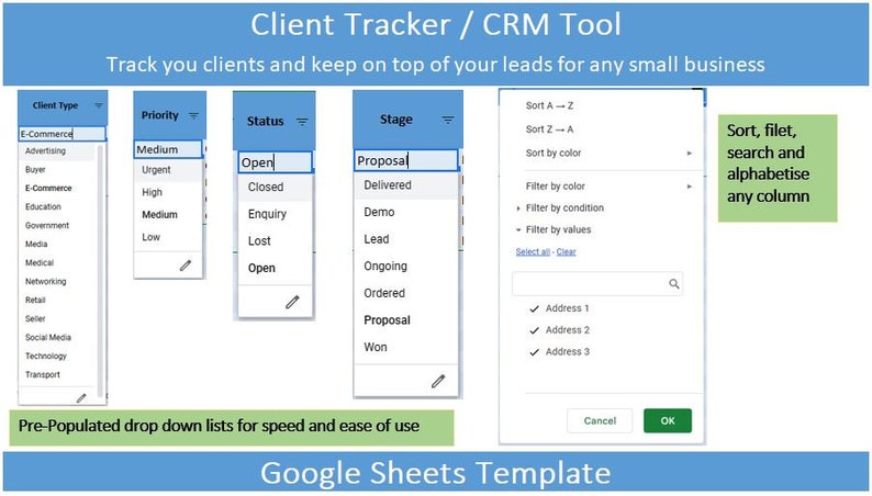 Client Tracker CRM Spreadsheet, Client Management, Small Business ... Client Tracker CRM Spreadsheet, Client Management, Small Business ...