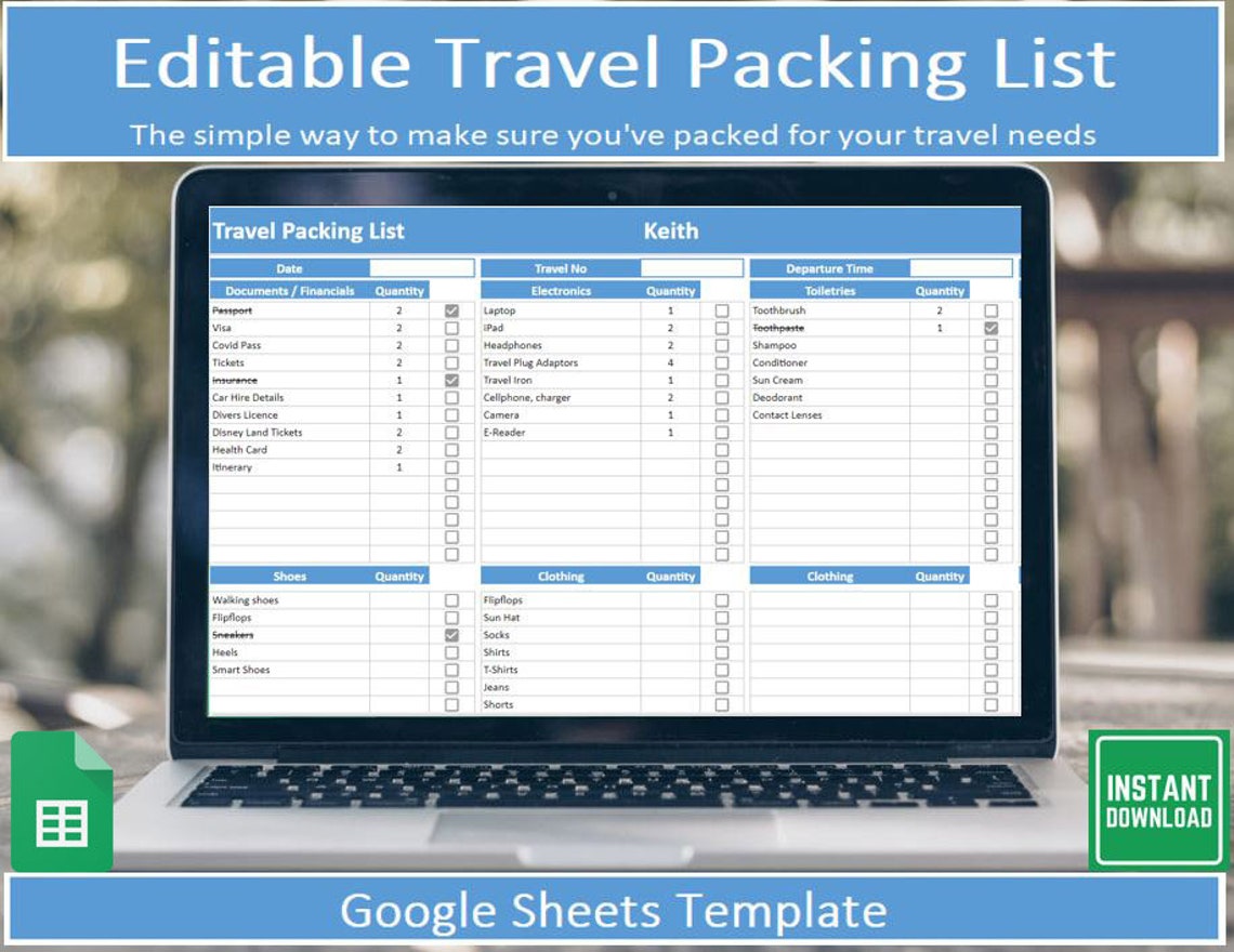 Editable Travel Packing List Template I Holiday I Vacation I Cruise I ...