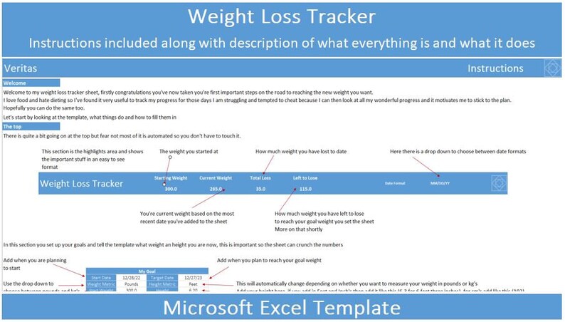 Editable Weight Loss Tracker Template I BMI and Measurement Tracking I ...