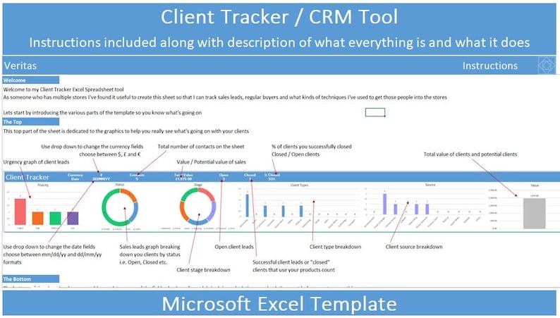 Client Tracker CRM Spreadsheet, Client Management, Small Business Spreadsheet, Business Tracker ...