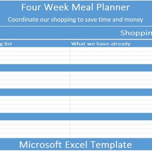 Four Week Meal Planner Template I Meal Preparation Tool I Microsoft ...
