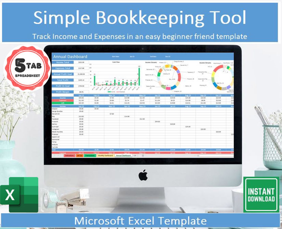 Income and Expense Tracker Spreadsheet, Bookkeeping Spreadsheet, Small ...