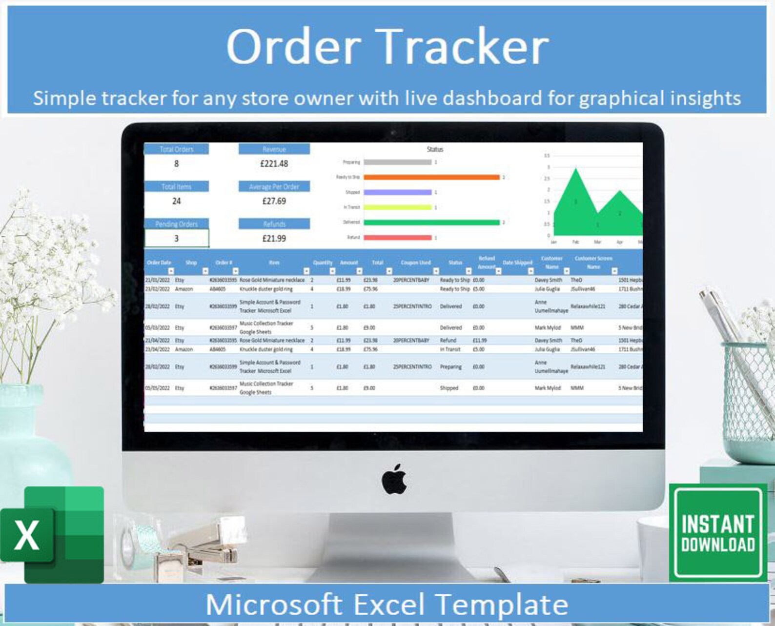 Order Tracker Spreadsheet Template I Order Tracker Excel I - Etsy