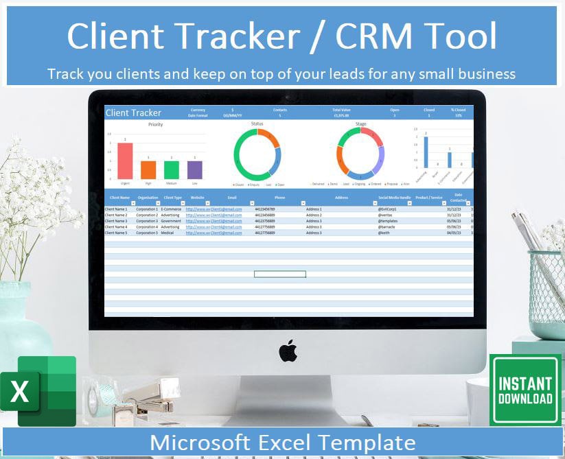 Client Tracker CRM Spreadsheet, Client Management, Small Business ...