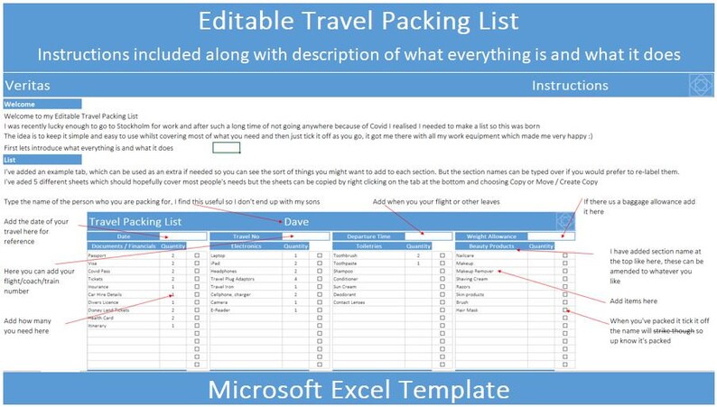 Editable Travel Packing List Template I Holiday I Vacation I Cruise I ...