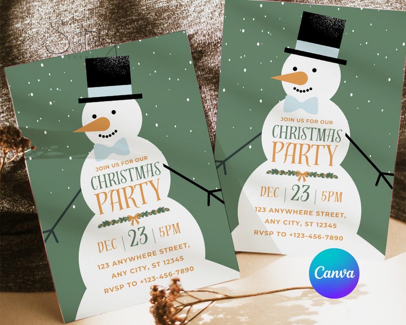 Editable Snowman Christmas Party Invitation Template, Christmas Work ...