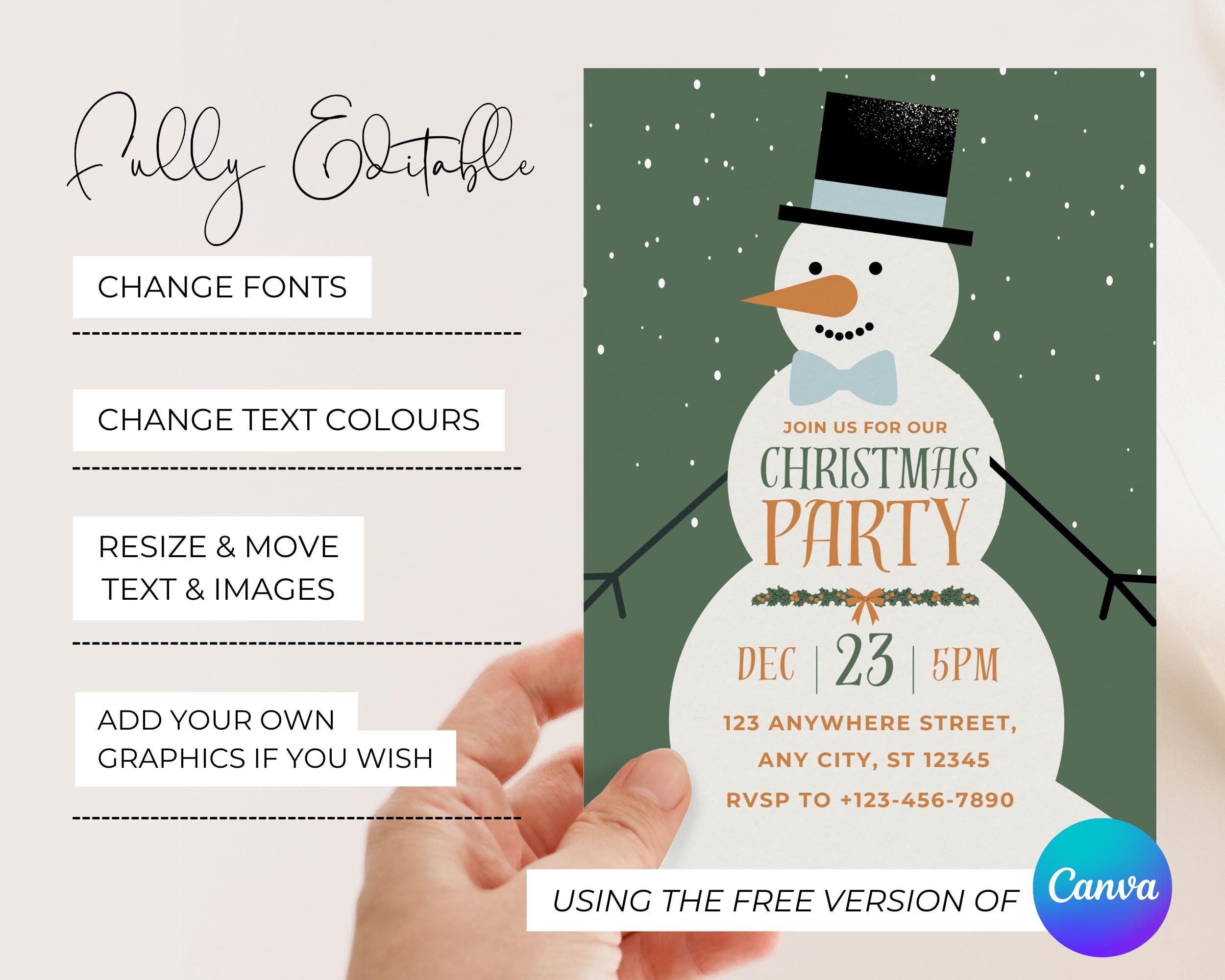 Editable Snowman Christmas Party Invitation Template, Christmas Work ...