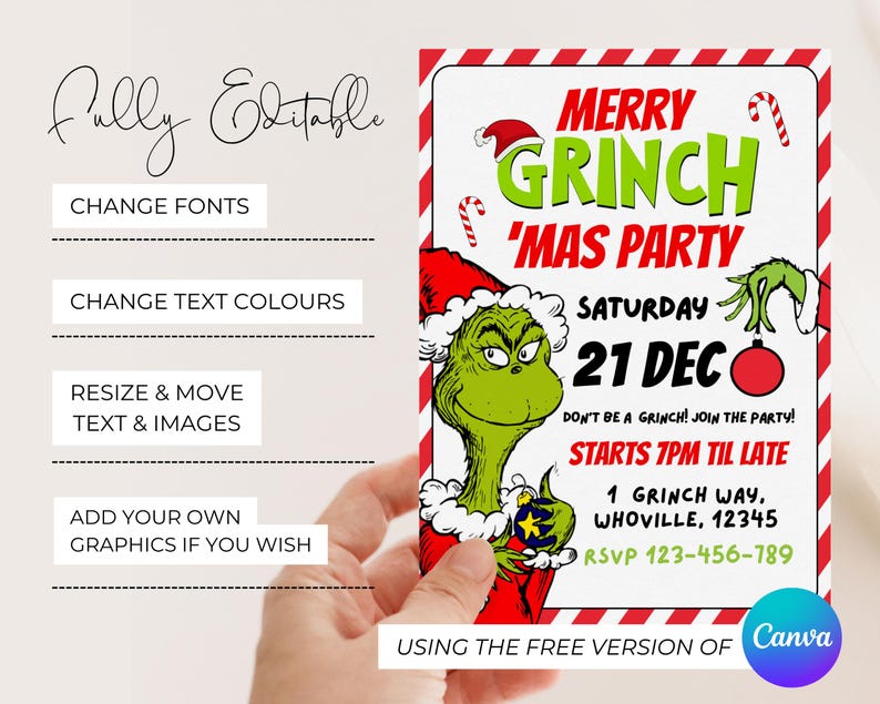 Grinch Invitation Template, Christmas Party, Grinchmess, Don't Be a ...