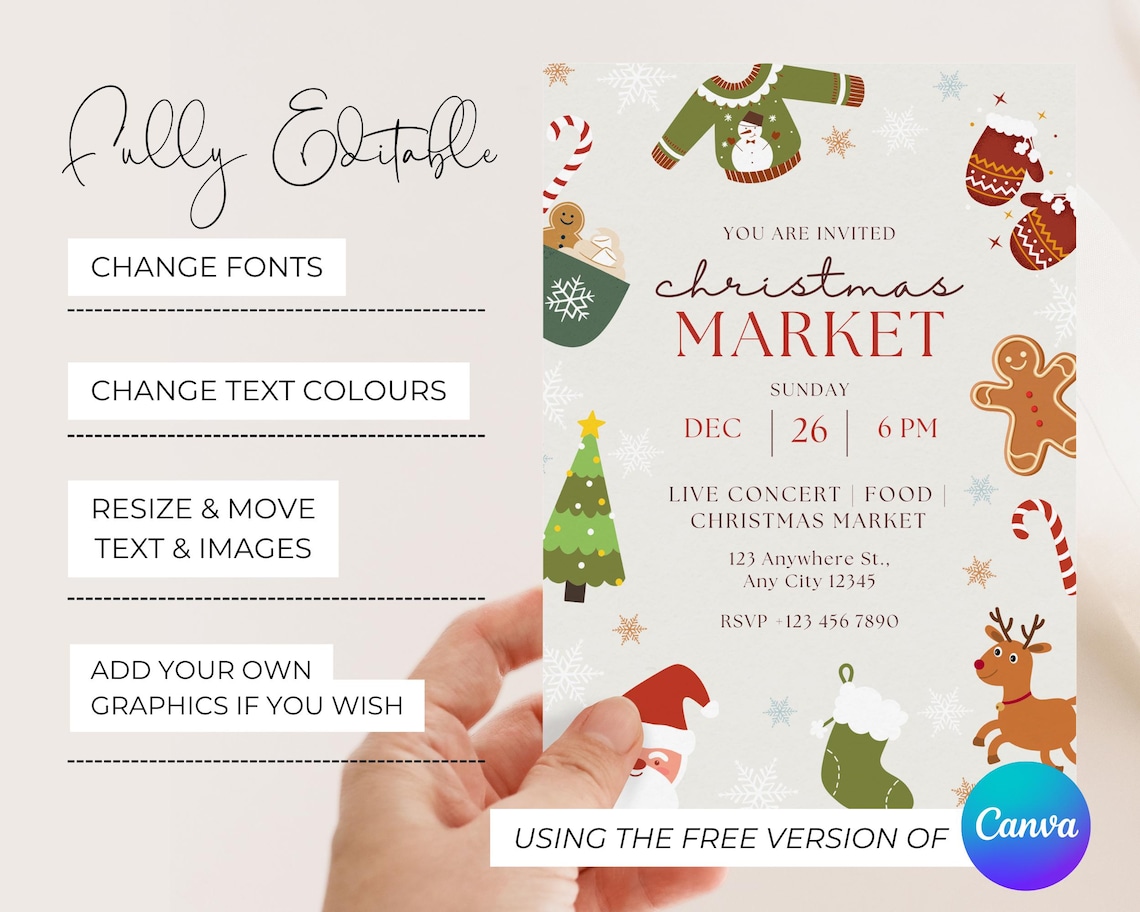 Editable Christmas Market Invitation Template, Christmas Fair Leaflet ...