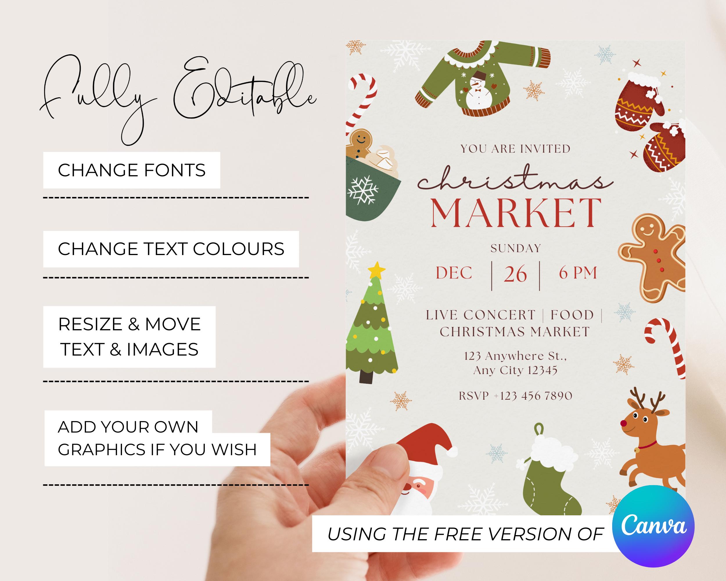 Editable Christmas Market Invitation Template, Christmas Fair Leaflet ...