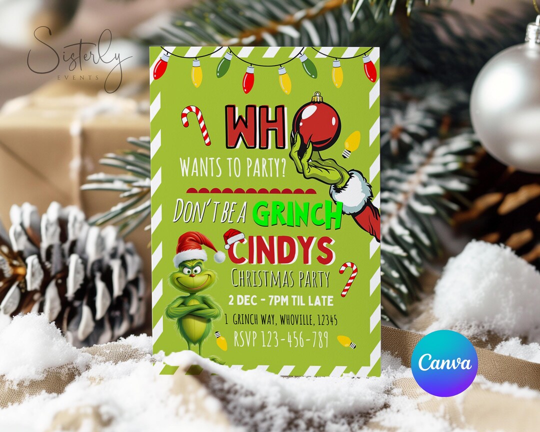 Grinch Invitation Template, Christmas Party, Grinchmess, Don't Be a ...