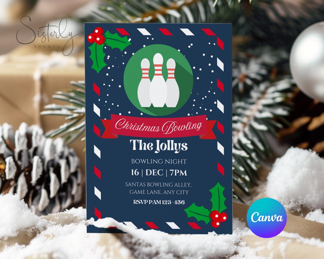 Christmas Bowling Party, Invitation Template, Work Christmas Party ...