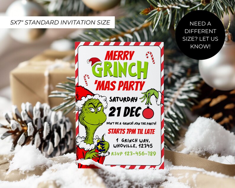 Grinch Invitation Template, Christmas Party, Grinchmess, Don't Be a ...