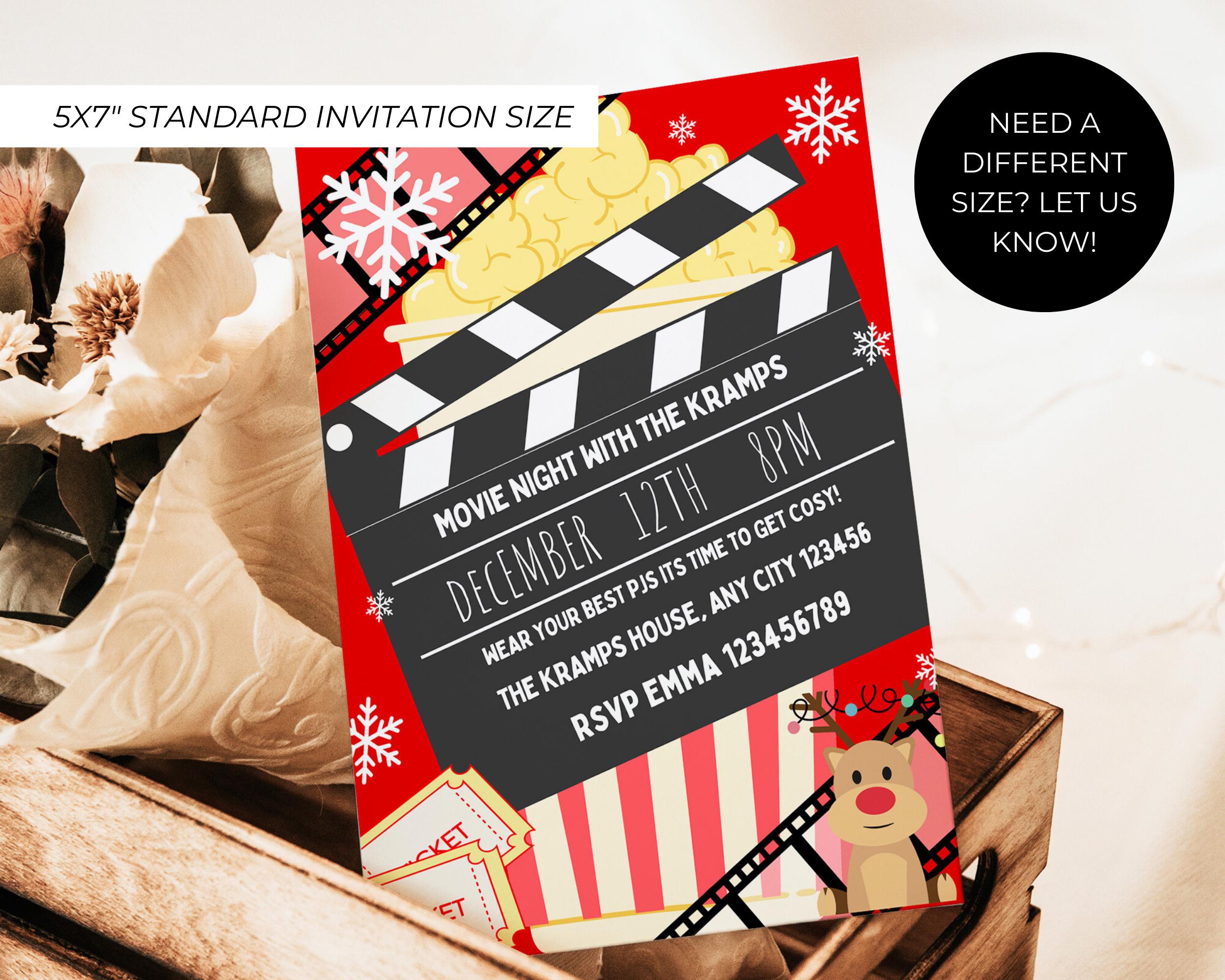 Christmas Movie Night Invitation Template, Film Night, Movie Party ...