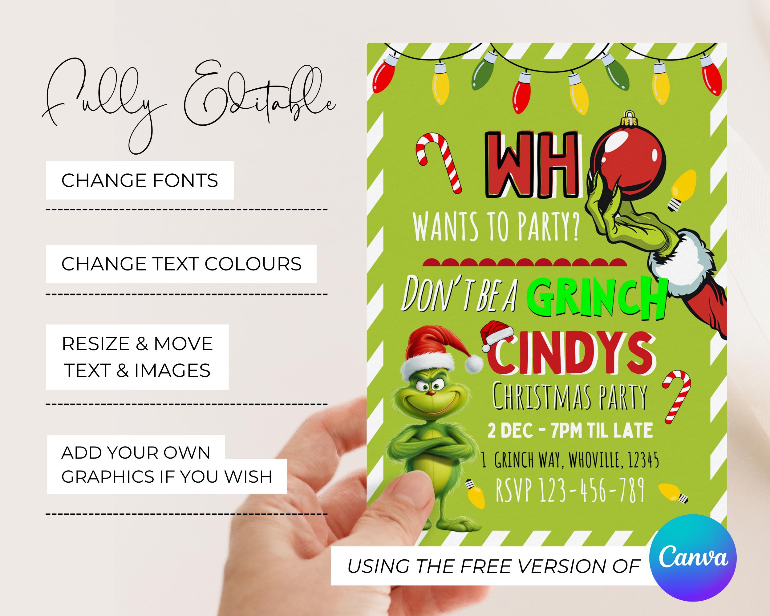 Grinch Invitation Template, Christmas Party, Grinchmess, Don't Be a ...