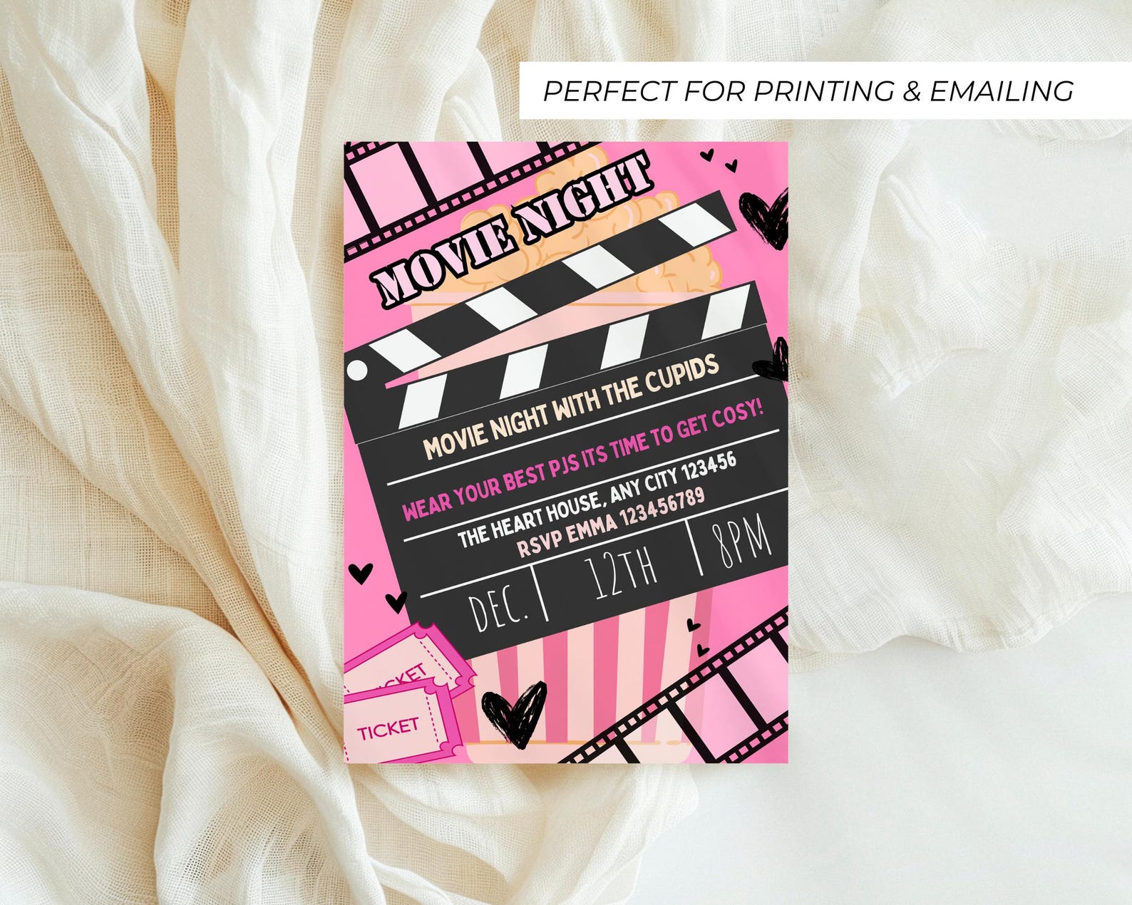 Girls Movie Night Invitation Template,film Night, Movie Party, Girls ...