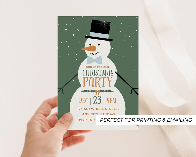 Editable Snowman Christmas Party Invitation Template, Christmas Work ...