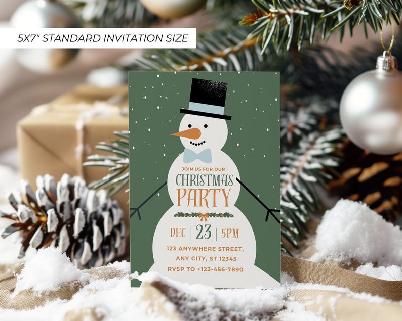 Editable Snowman Christmas Party Invitation Template, Christmas Work ...