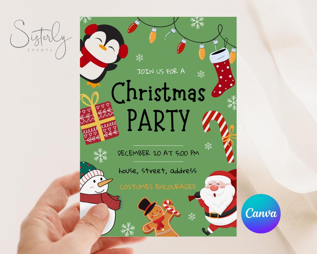 Cute Christmas Party Invitation Template, Christmas Dress up Party ...