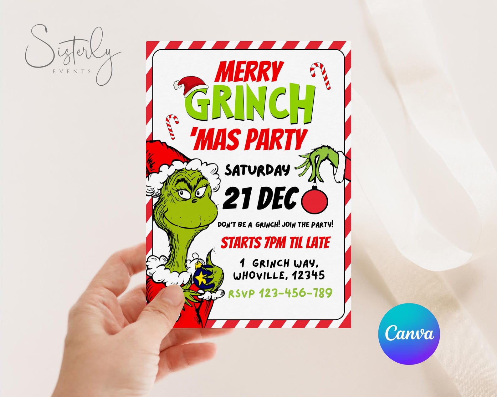 Grinch Invitation Template, Christmas Party, Grinchmess, Don't Be a ...