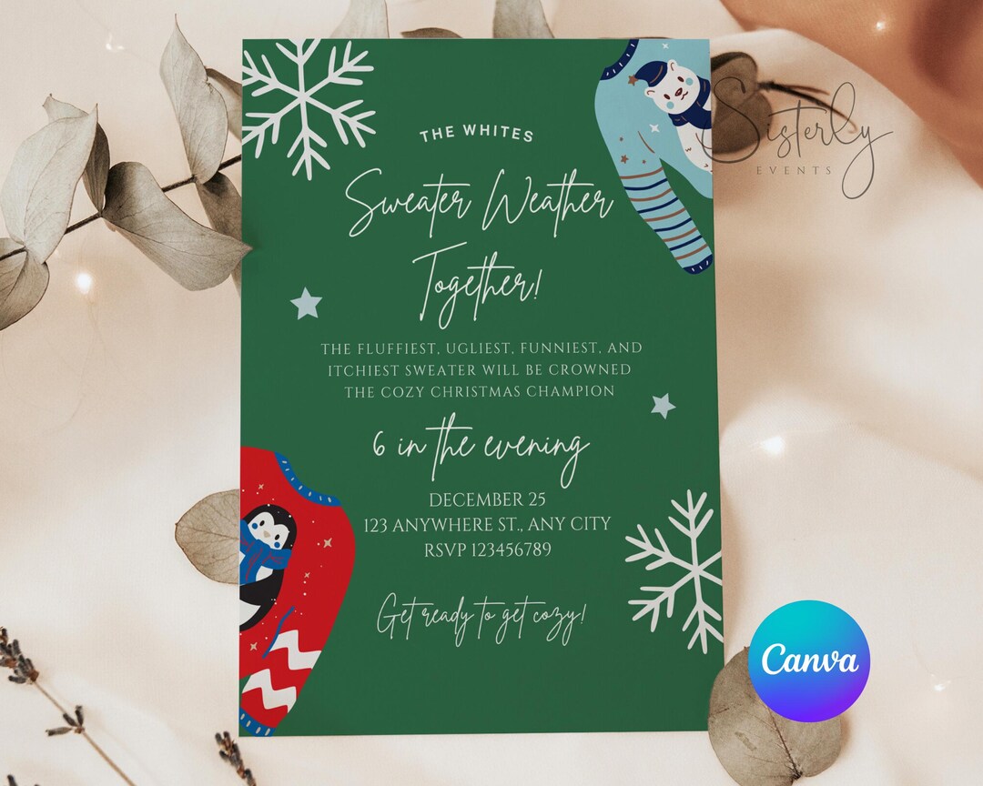 Sweater Weather Invitation Template, Christmas Jumper Party, Holiday ...