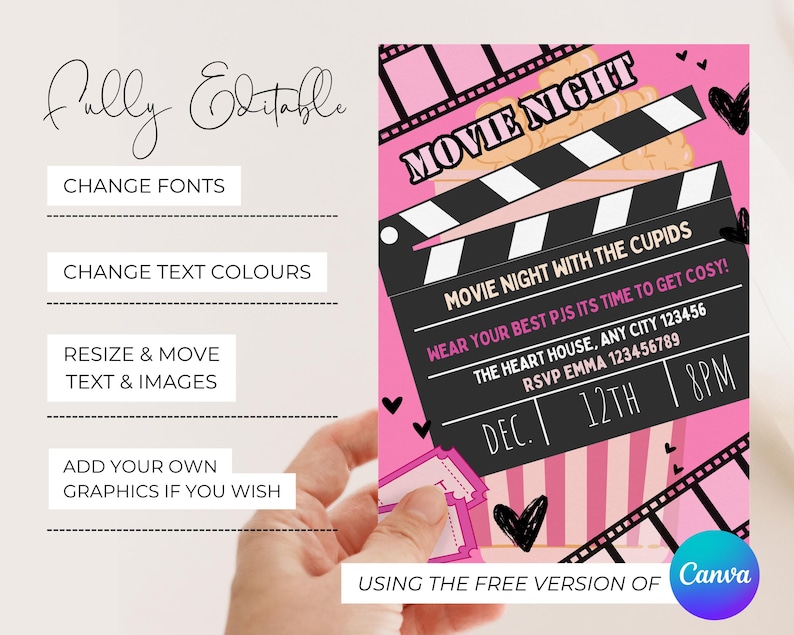 Girls Movie Night Invitation Template,film Night, Movie Party, Girls ...