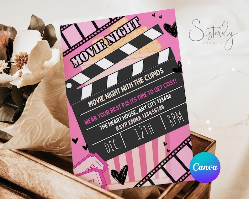 Girls Movie Night Invitation Template,film Night, Movie Party, Girls ...