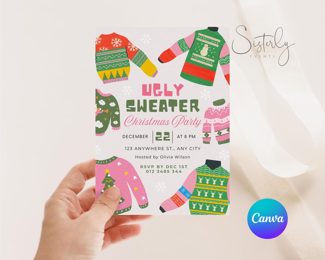 Ugly Sweater Invitation Template, Christmas Jumper Party, Holiday ...