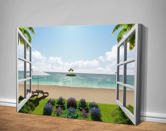 Beach Window View Canvas - Etsy
