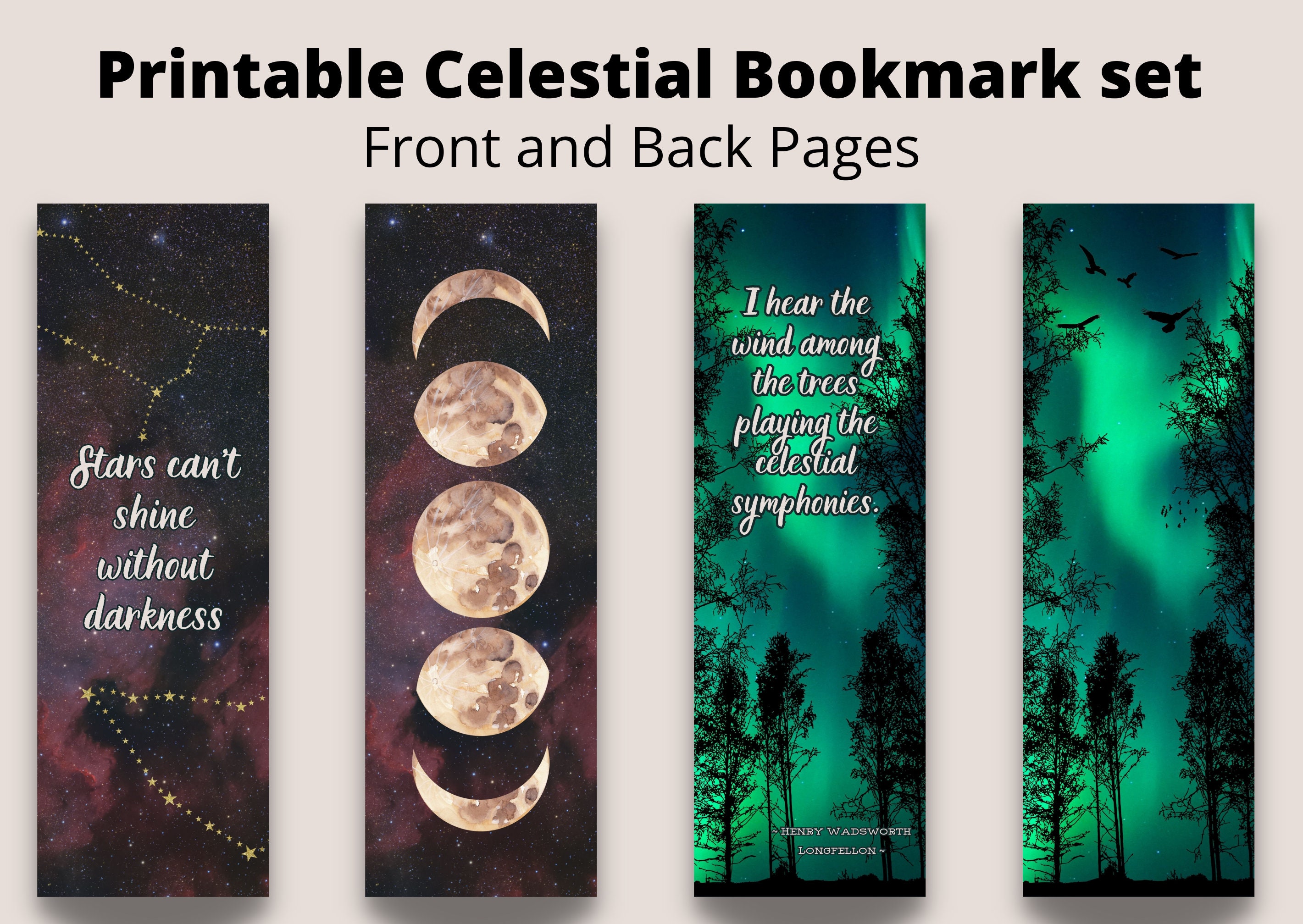 Celestial Bookmark Set Printable - 4 Pieces| Bookmark Designs ...