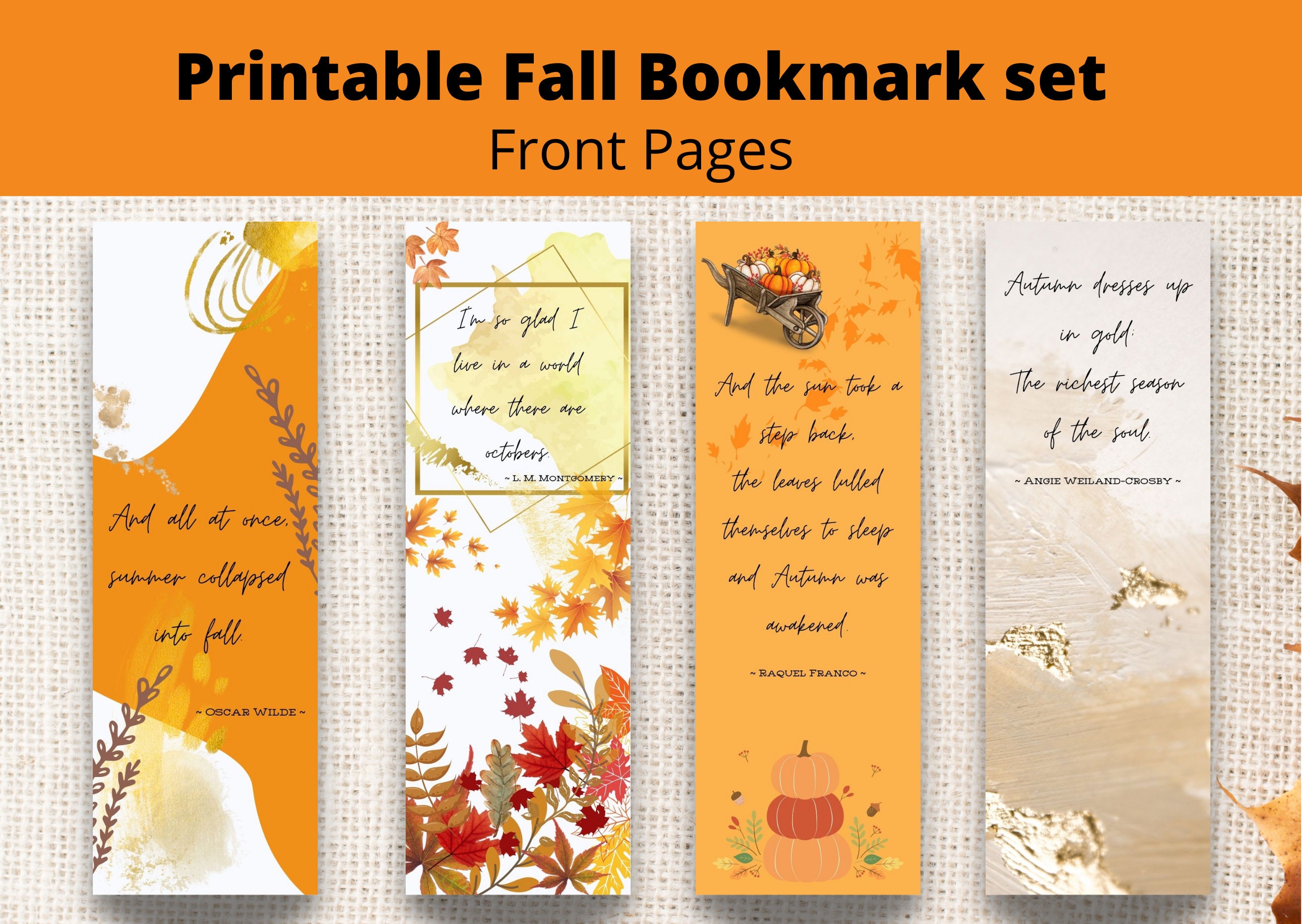 Printable Bookmark Set - 4 Pieces | Autumn Vibes Bookmarks | Quote ...