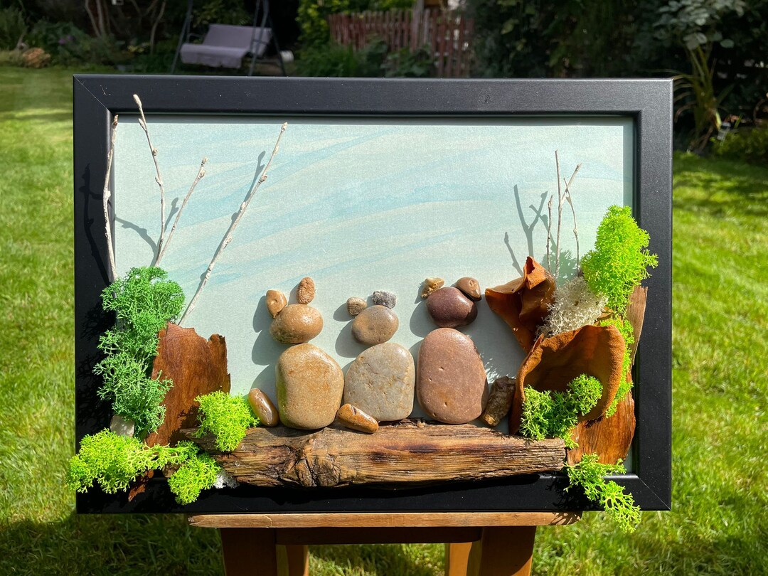 Pebble Cat Wall Moss Art, Cat Girl Birthday Gift From Mom, Living Moss ...
