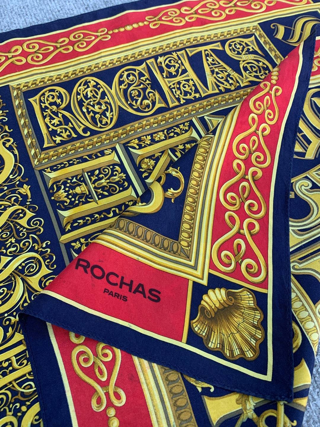 Vintage Rochas Paris Silk Scarf Filigree Pattern Neckerchief Rochas ...