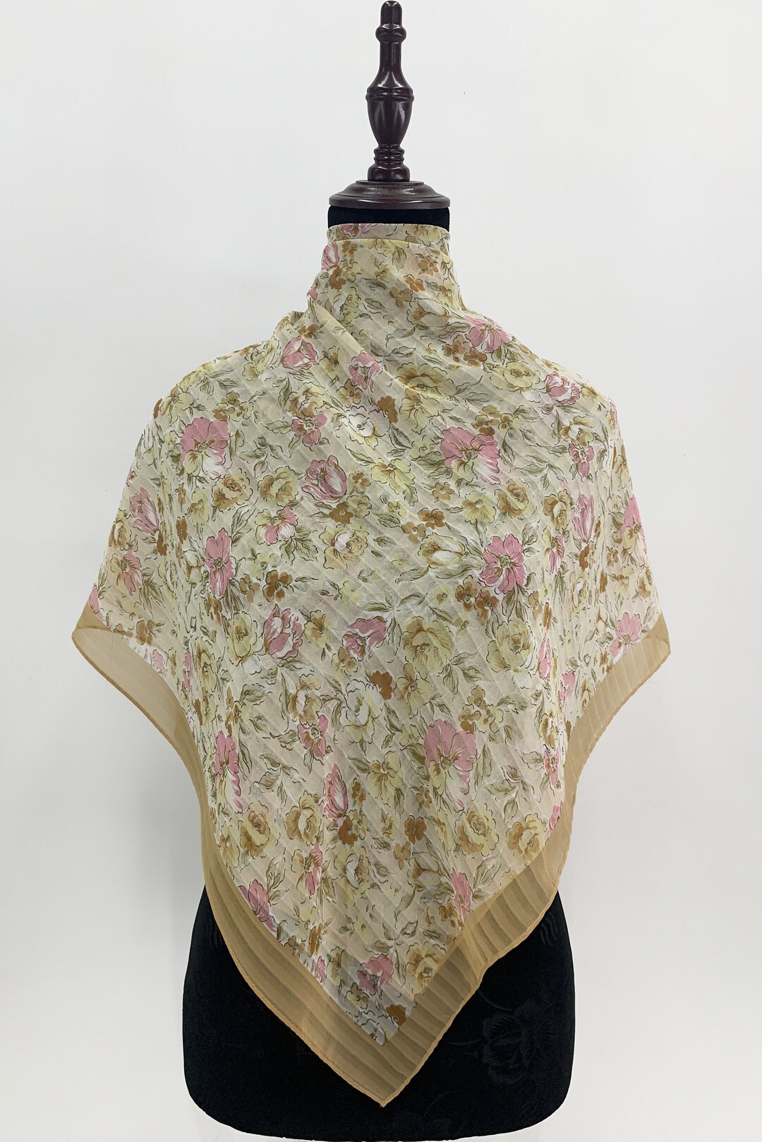 Vintage Shawl Flowers Silk Scarf Vintage Scarf Flower Square Scarves ...