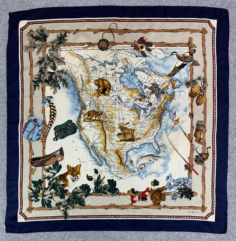 Vintage Scarf Map Ocean Silk Scarf Vintage Shawl Japanese Square Scarf Neckwear Japanese World ...