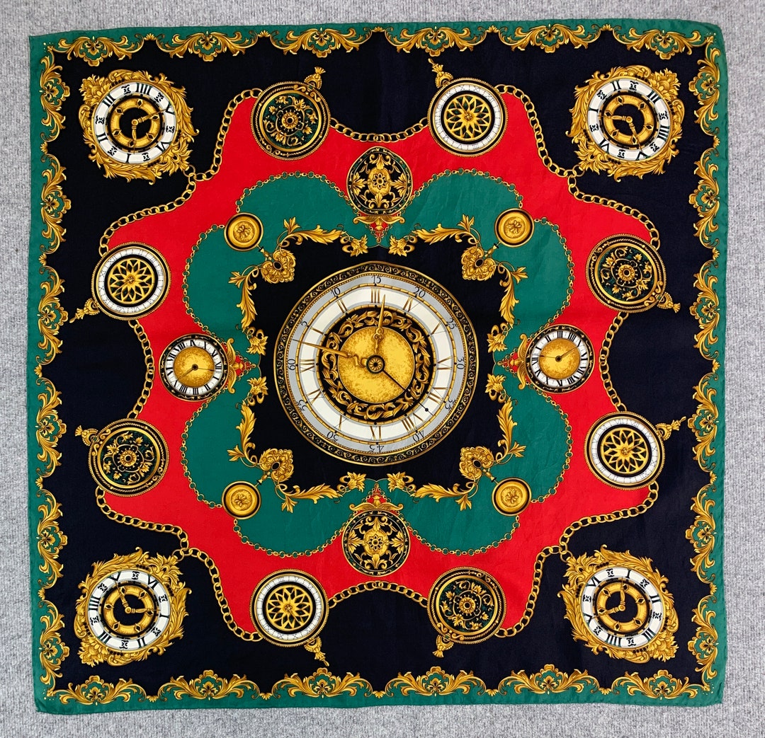 Vintage Clock Silk Scarf Classic Clock Shawl Square Scarf Neckwear ...