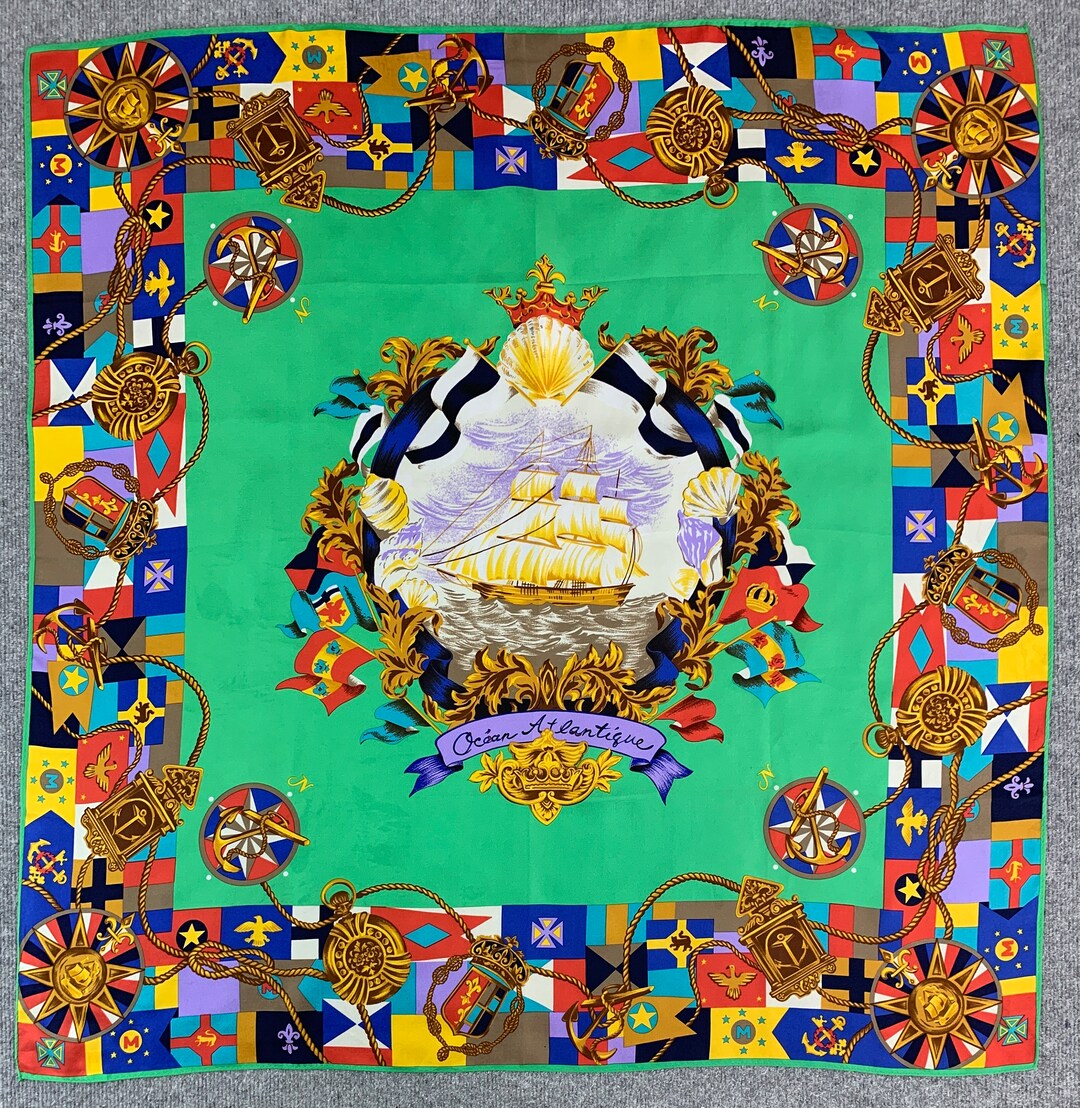 Vintage Scarf Ocean Atlantique Silk Scarf Yacht Scarf Cruise Ocean ...