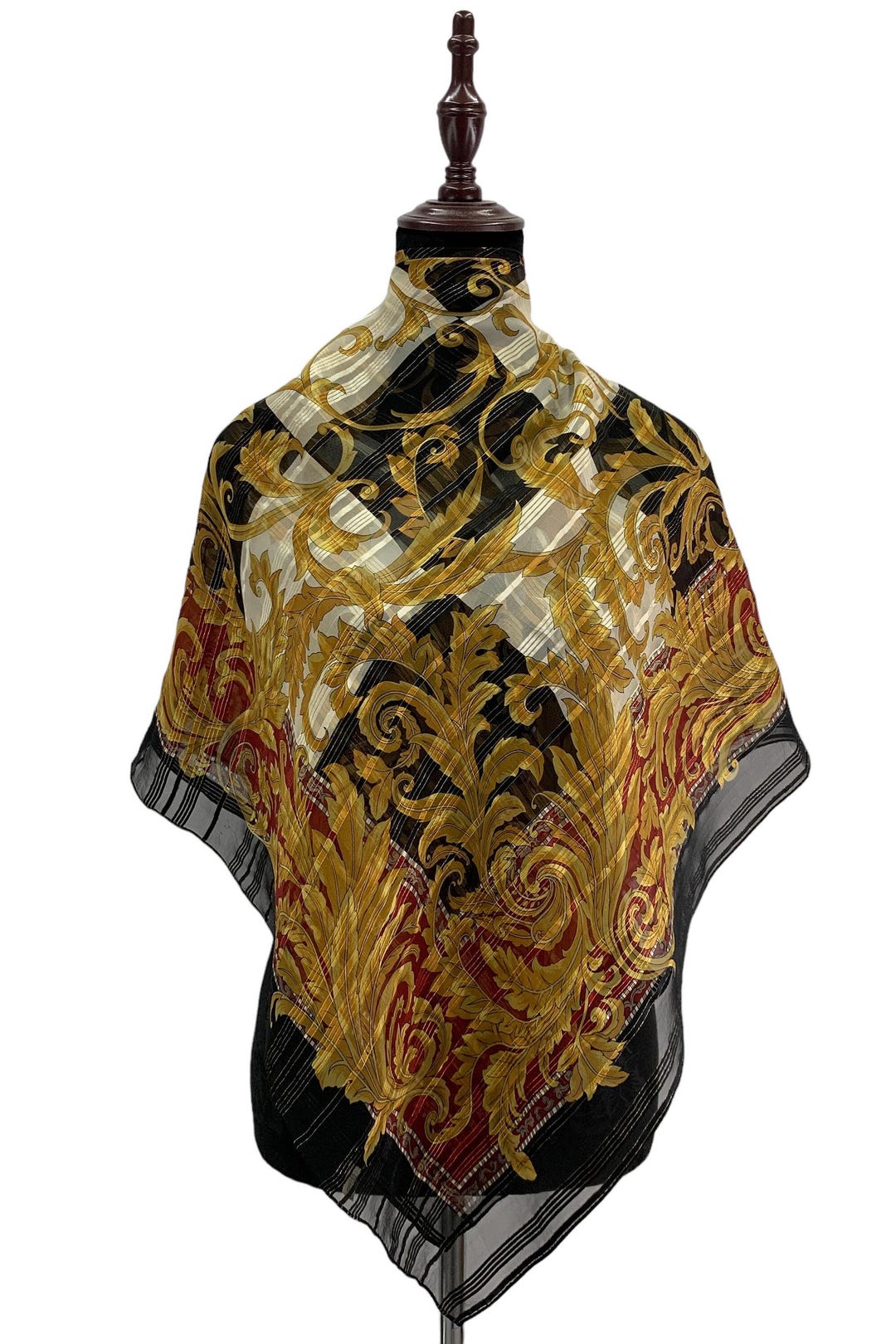 Vintage Scarf Chess Pattern Plaid Shawl Silk Scarf Classic Filigree ...