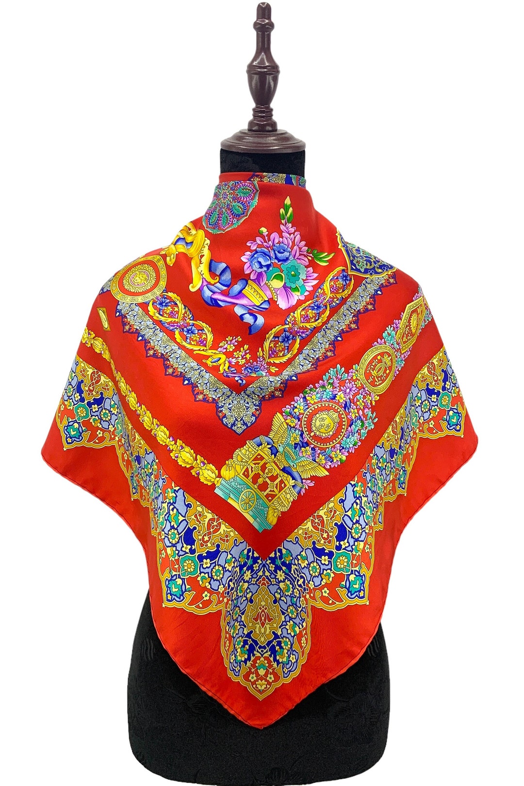 Vintage Atelier Versace Silk Scarf Flower Shawl Versace Square Scarf ...