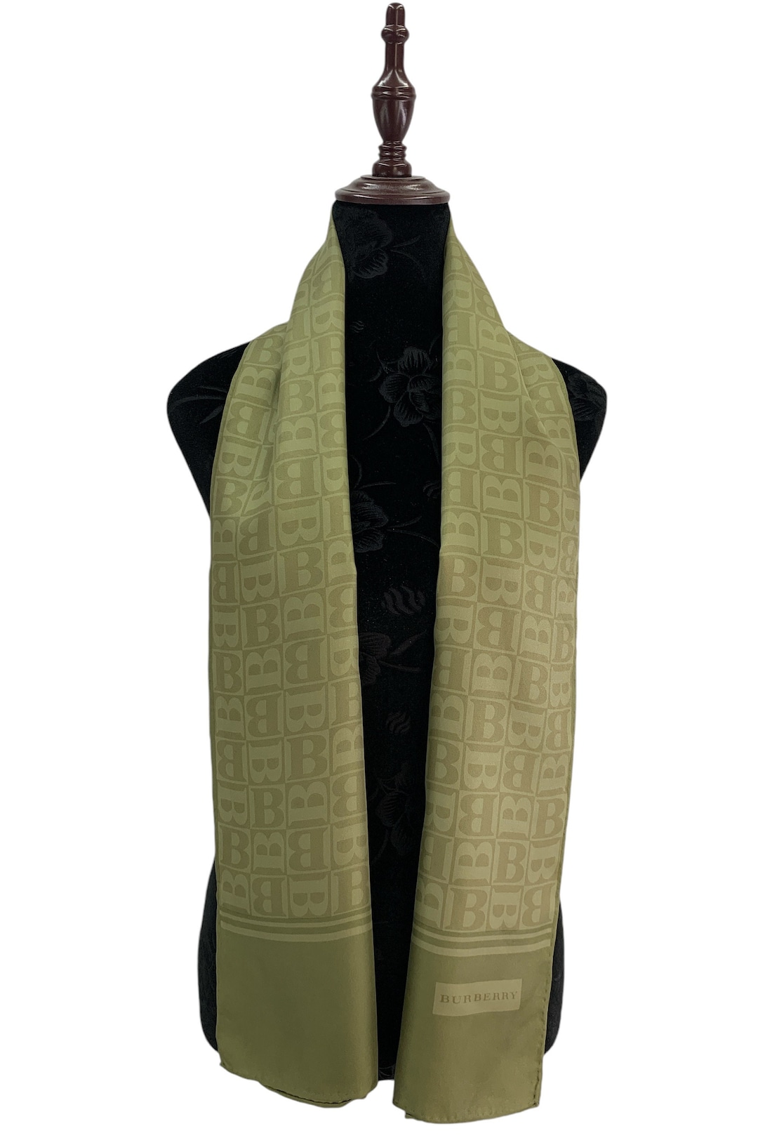 Vintage Burberry Monogram Silk Scarf Long Shawl Burberry Stole Scarf ...