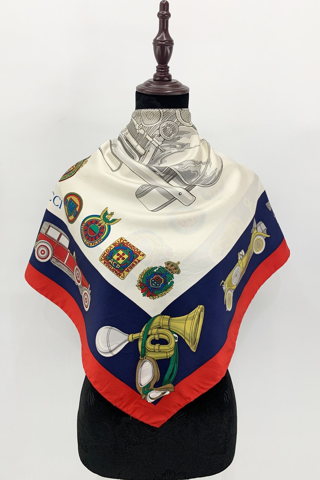 Vintage Gucci Silk Scarf Classic Car Shawl Gucci Square Scarf Neckwear ...
