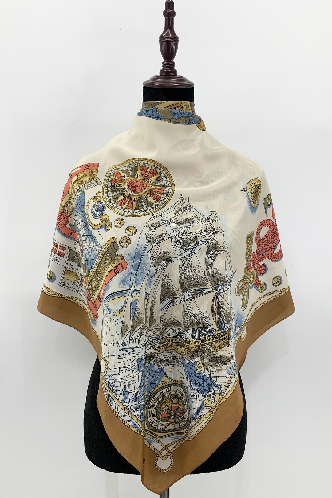 Vintage Forele Silk Scarf Classic Yacht Scarves Shawl Forele Square ...