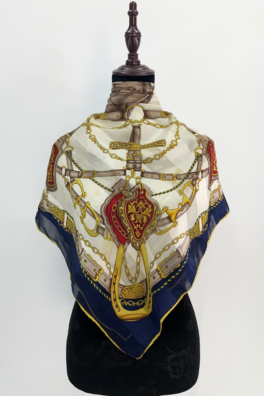 Vintage Scarf Equestrian Silk Scarf Classic Shawl Equestrian Horse ...