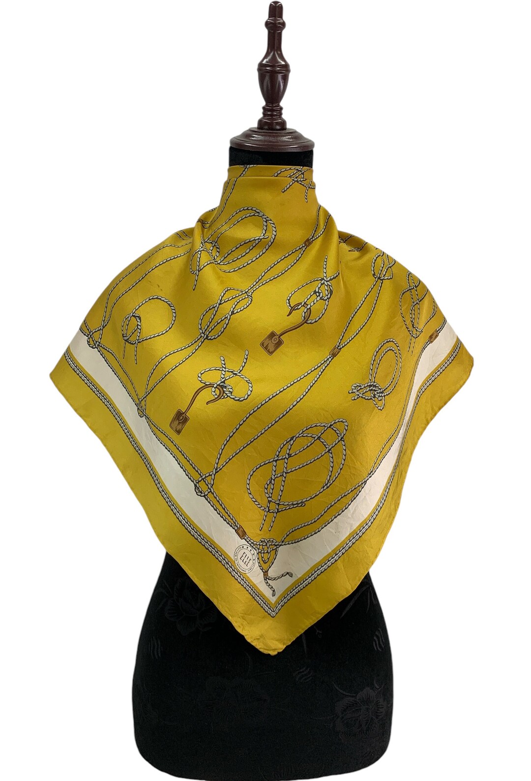 Vintage Elle Silk Scarf Rope Pattern Shawl Elle Square Scarf Neckwear ...