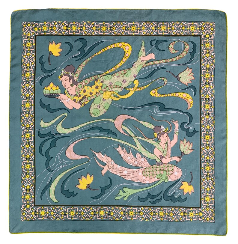 Vintage Hand Printed Silk Scarf Japanese Antique Shawl Japanese Square ...