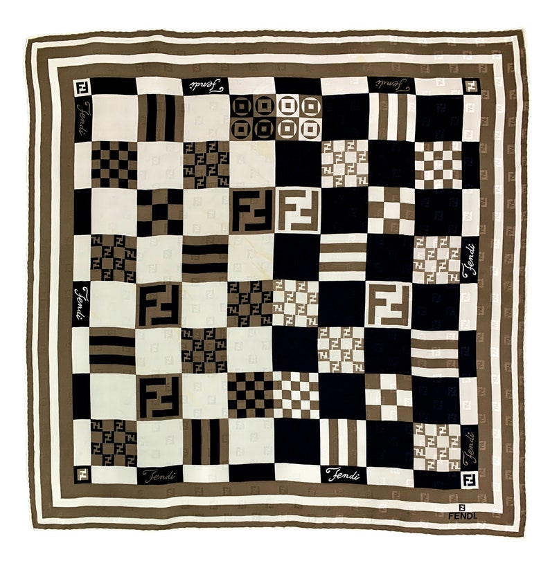 Vintage Fendi Silk Scarf Check Pattern Chess Shawl Fendi Square Scarf ...
