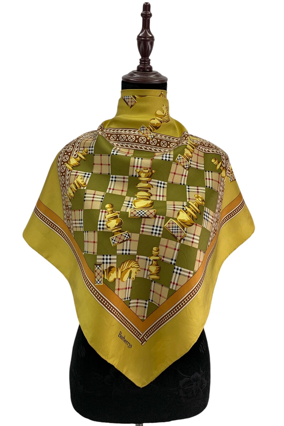 Vintage Burberrys Silk Scarf Chess Pieces Shawl Burberrys Square Scarf ...