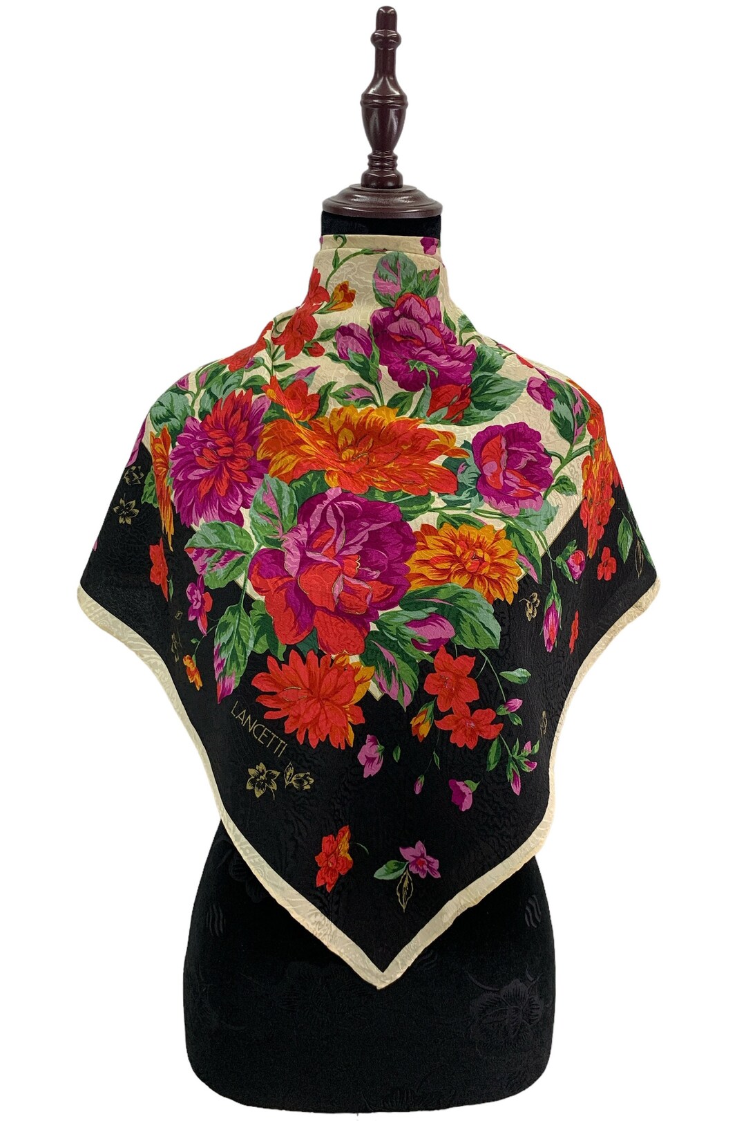 Vintage Lancetti Silk Scarf Full Flower Shawl Lancetti Silk Square ...